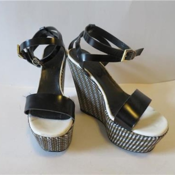 JEANNOT | Shoes | Jeannot Black Shiny Leather Wedge Sandals Size 37 ...